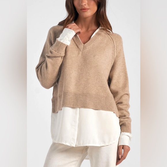 Elan | Sweaters | Elan Cream Effortless Layered Sweater Top Size Medium ...